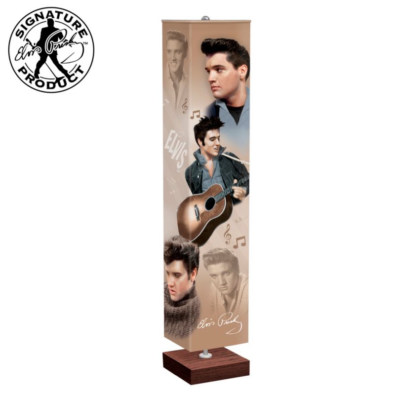 Elvis Presley Tribute Lamp With Art On 4-Sided Fabric Shade