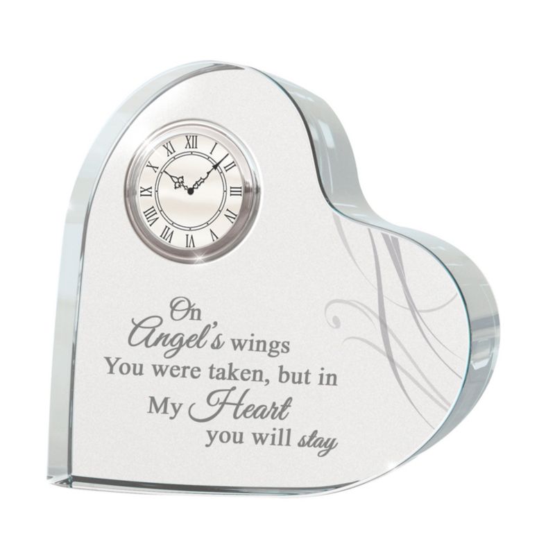 "Forever Loved Cherished Memories" Crystal Heart Table Clock