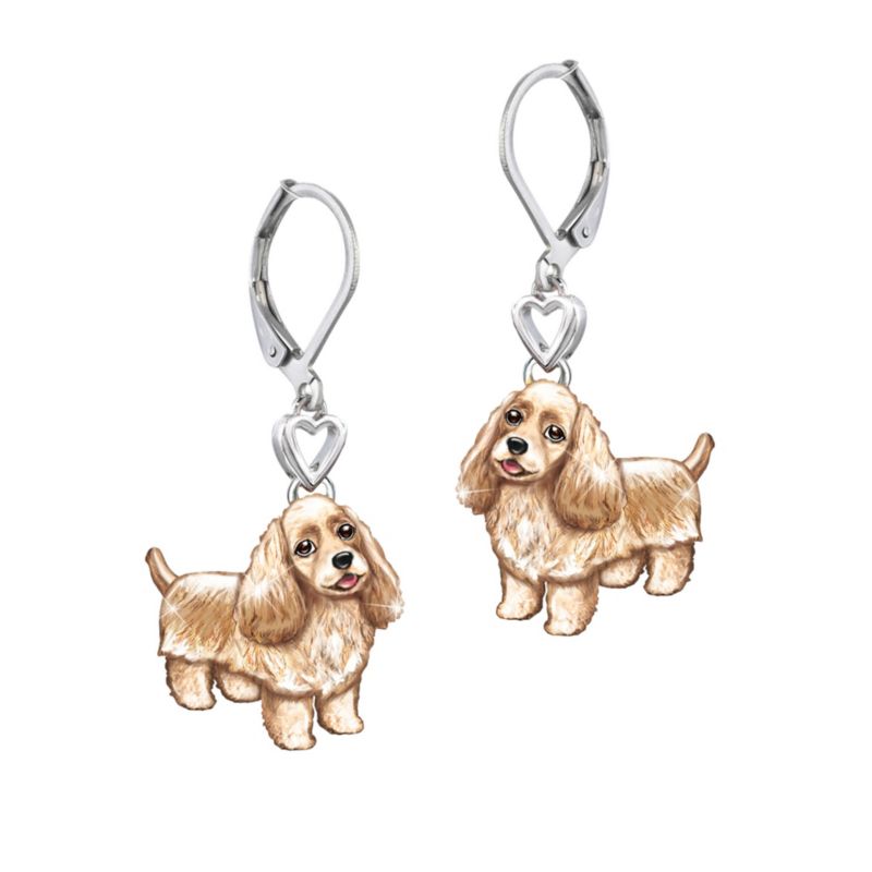 Cocker Spaniel Dogs Pets Sterling Silver-Plated Enamel Ladies' Earrings ...