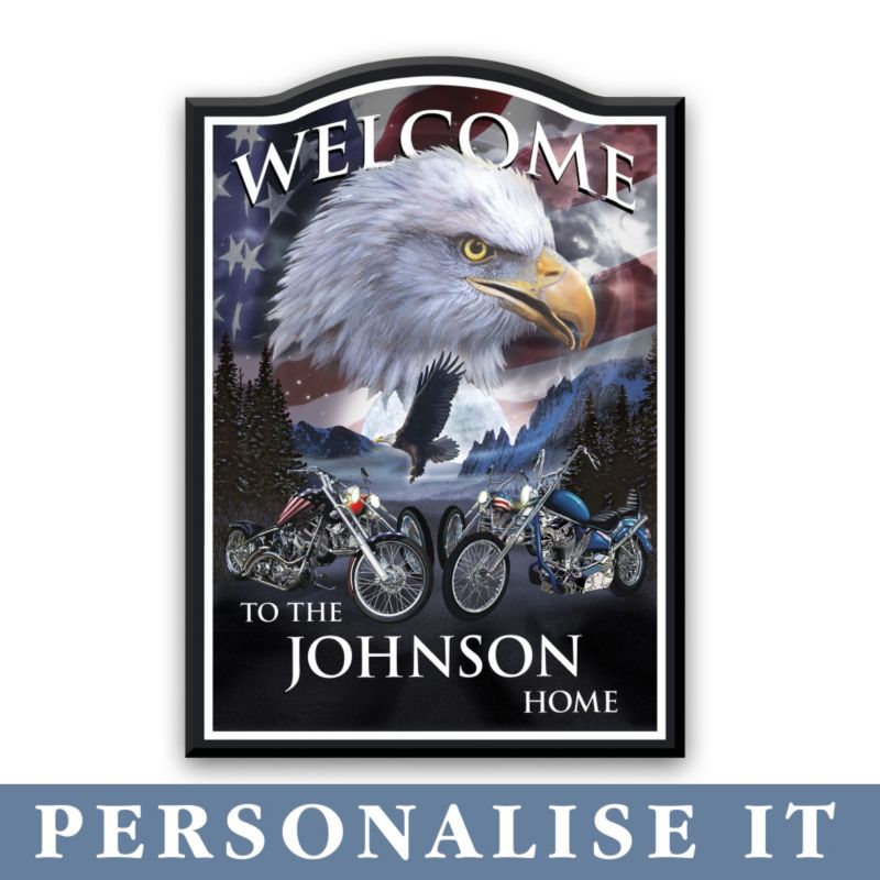 Motorcycle Eagle Personalised Welcome Art Wall Décor Sign: 'Ride Hard ...