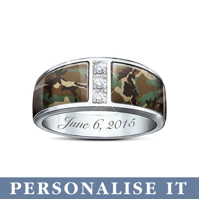 Camo Promise Rings For Men His And Hers Personalized 18K Gold Plated