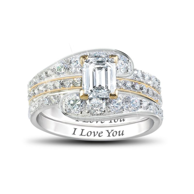 Love Diamonesk Silver Gold-Plated Engraved Ladies' 3 Band Rings: 'Loves ...