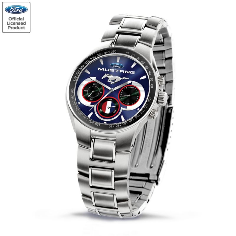 Officially Licensed 1966 Ford Mustang Leather Stainless Steel Men's ...