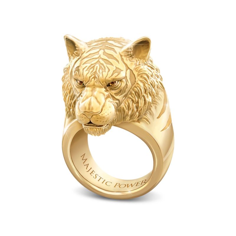 Tiger Solid Stainless steel 24-Carat Gold-Plated Sapphire Men's Ring ...