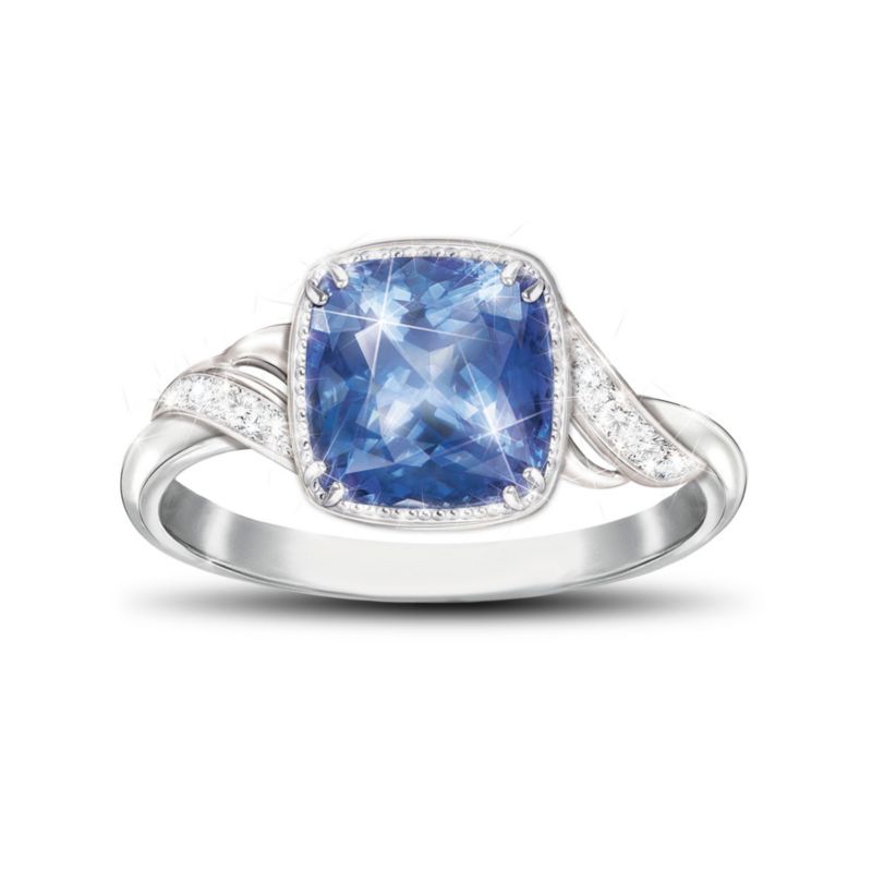 Fashion Blue Helenite Solid Sterling Silver White Topaz Ladies' Ring ...