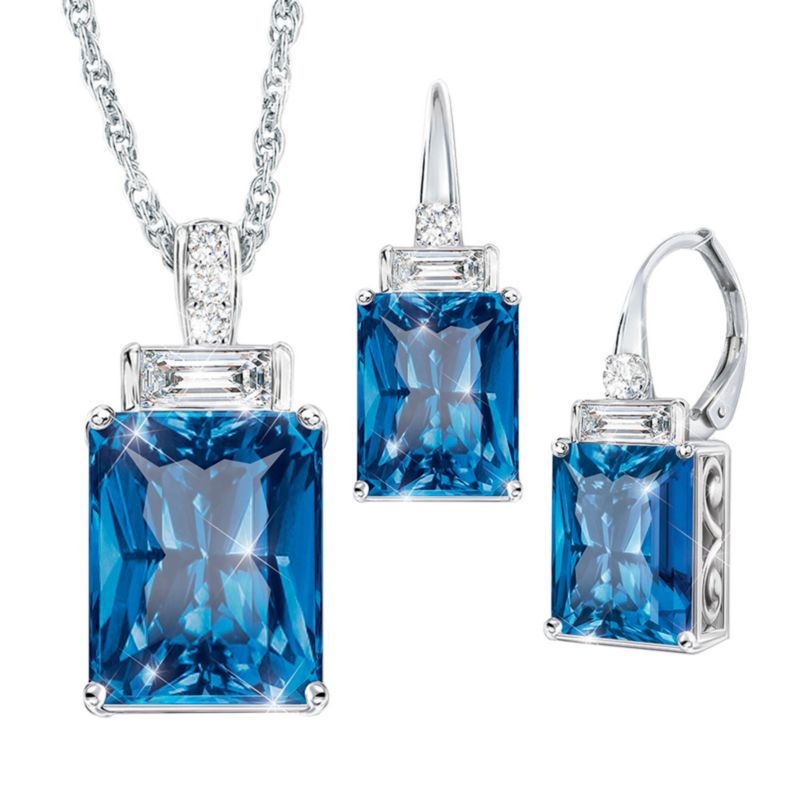 Fashion Topaz Blue Helenite Pendant And Earrings Set: 'Earthly Beauty ...