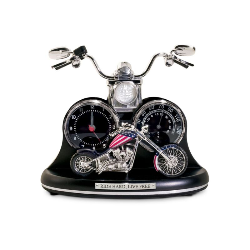 Motorcycle Bike Desk Indoor Thermometer Clock: 'Ride Hard, Live Free ...
