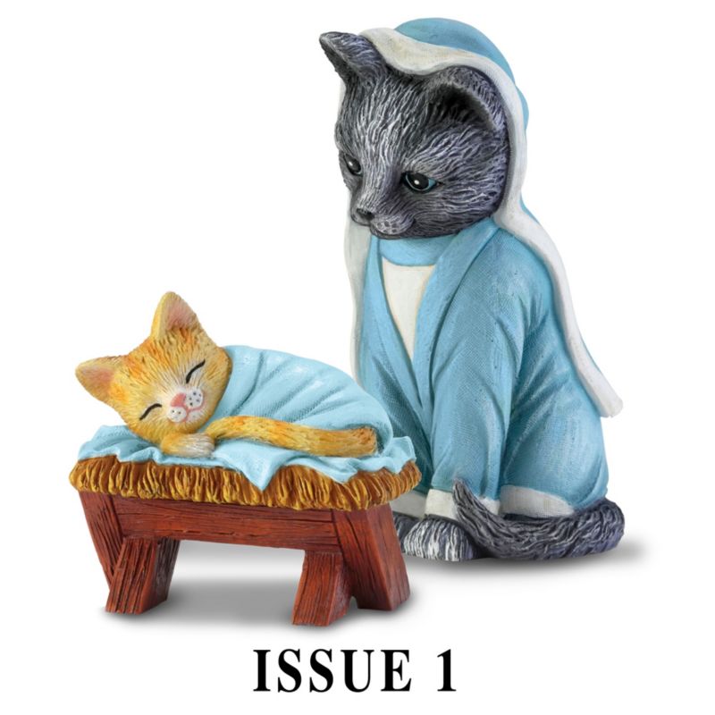 Nativity Scene Merry Christmas Cats Haystack With Cat And Cock