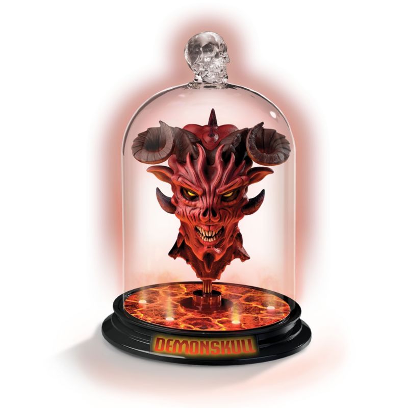 Halloween Demon Illuminated Glass Case Sculpture: 'Demonskull' Horror ...